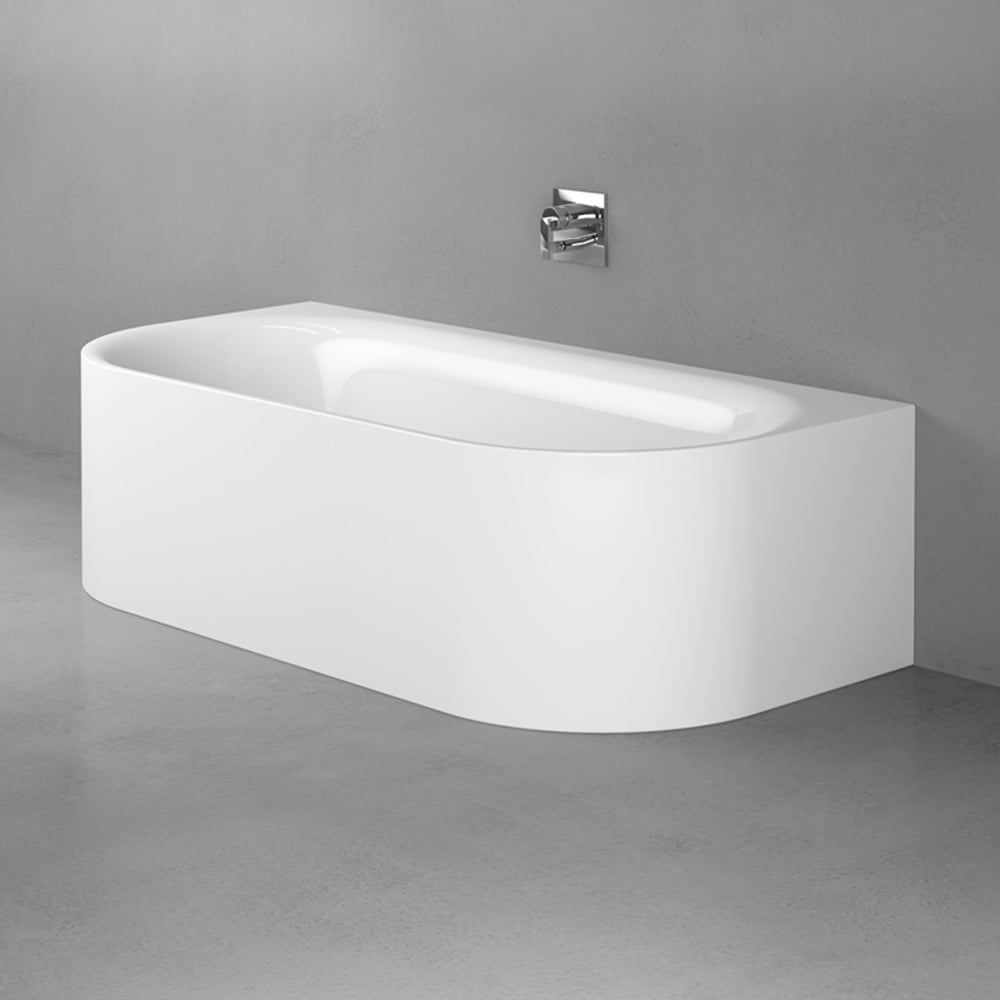 Bette Lux Oval I Silhouette back-to-wall bath, with panel with filling ...