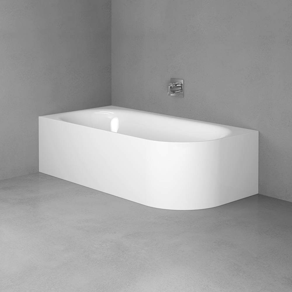 Bette Lux Oval Silhouette corner bath, with panel with BetteGlaze Plus ...