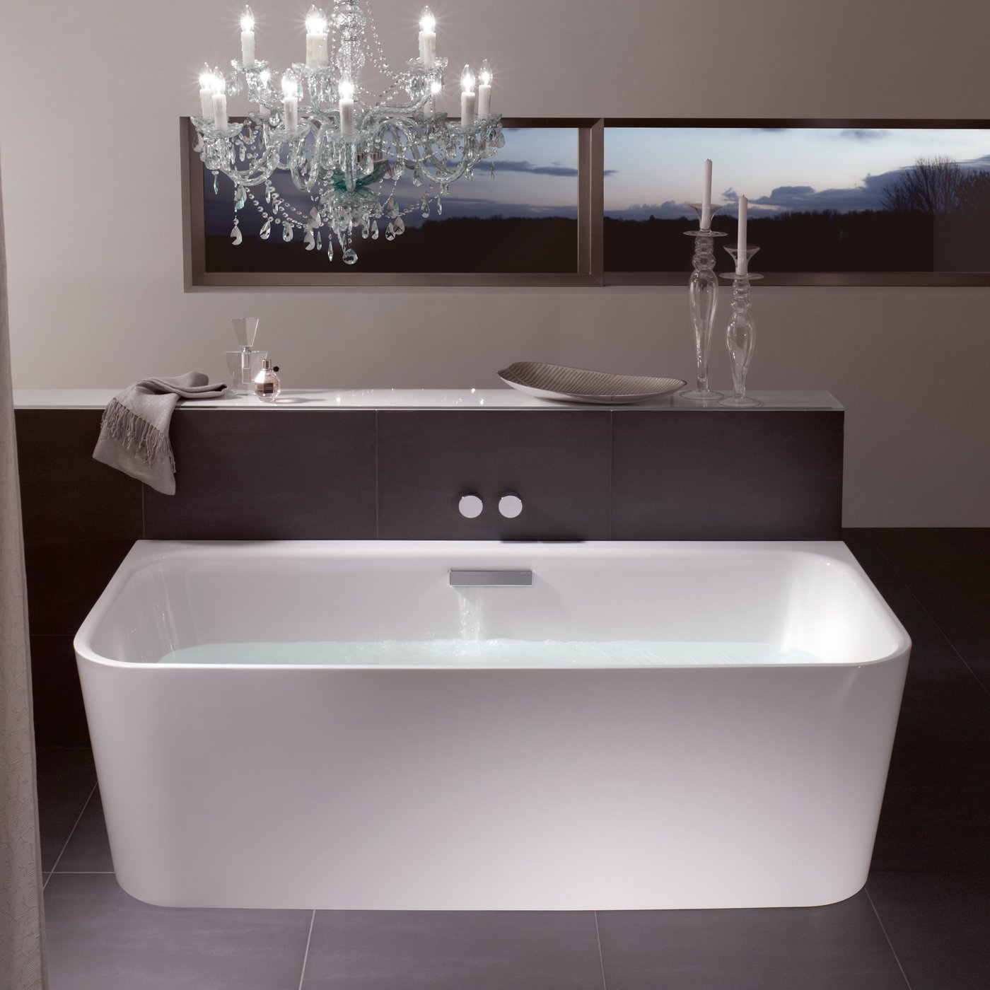 Bette Art I back-to-wall bath, with panel with filling function via ...