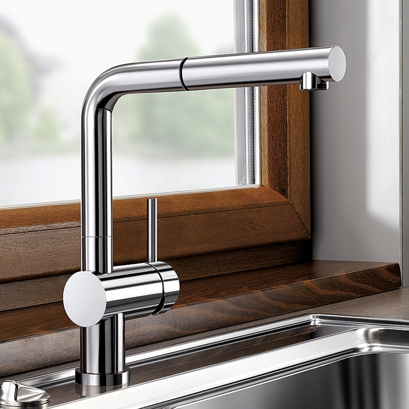Blanco Linus kitchen fitting, pull-out spout, swivelling chrome ...