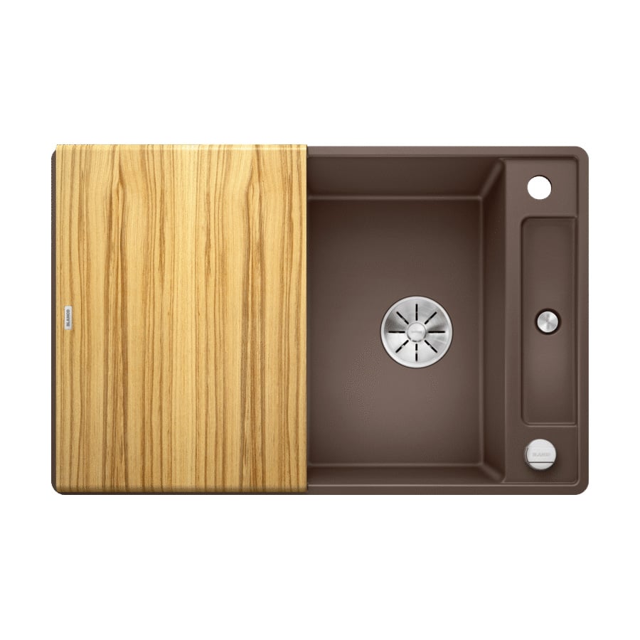 Blanco Axia kitchen sink with wooden chopping board, matt coffee ...