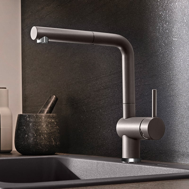 Blanco Linus kitchen fitting, pull-out spout, swivelling matt volcano ...