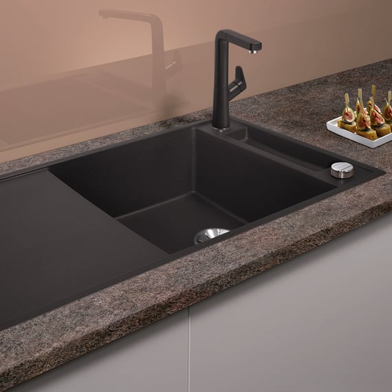 Blanco Axia kitchen sink with glass chopping board, matt stone grey ...