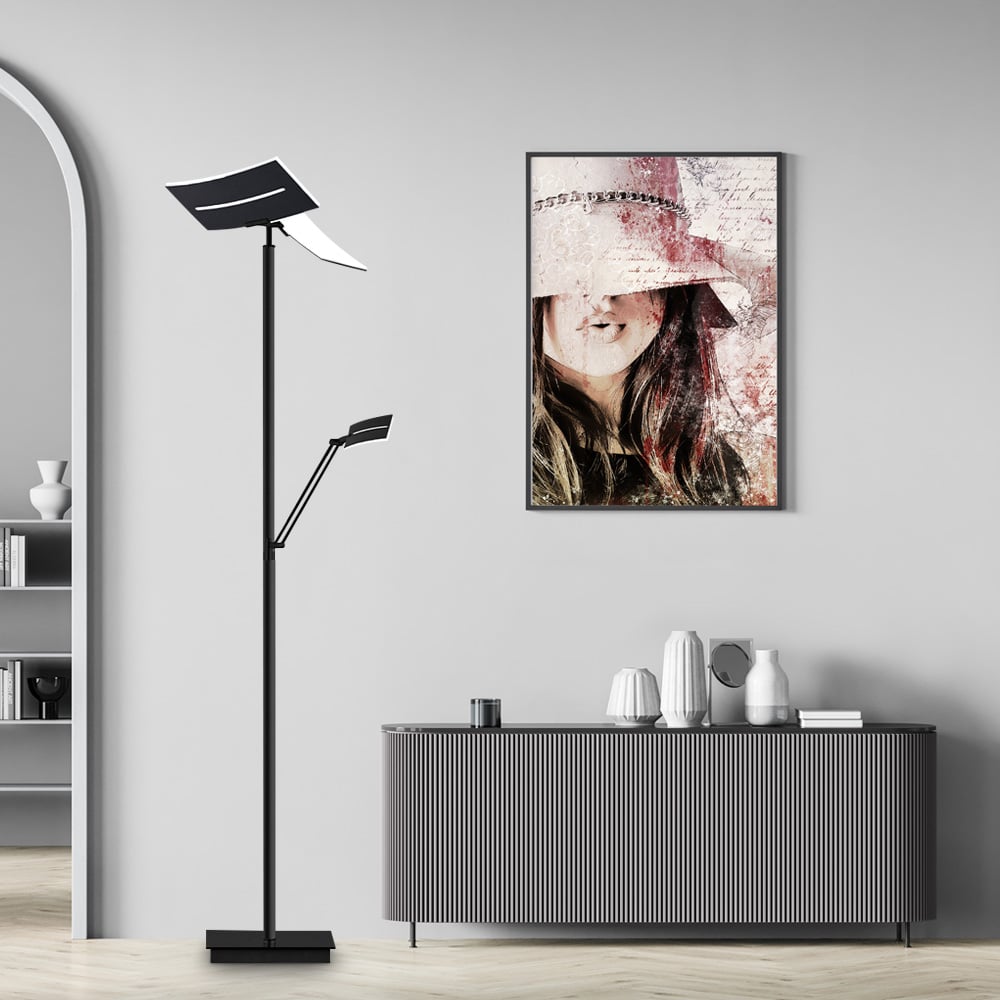 HELL EVOLO uplighter with reading arm, LED black - 60527/2-06 | REUTER