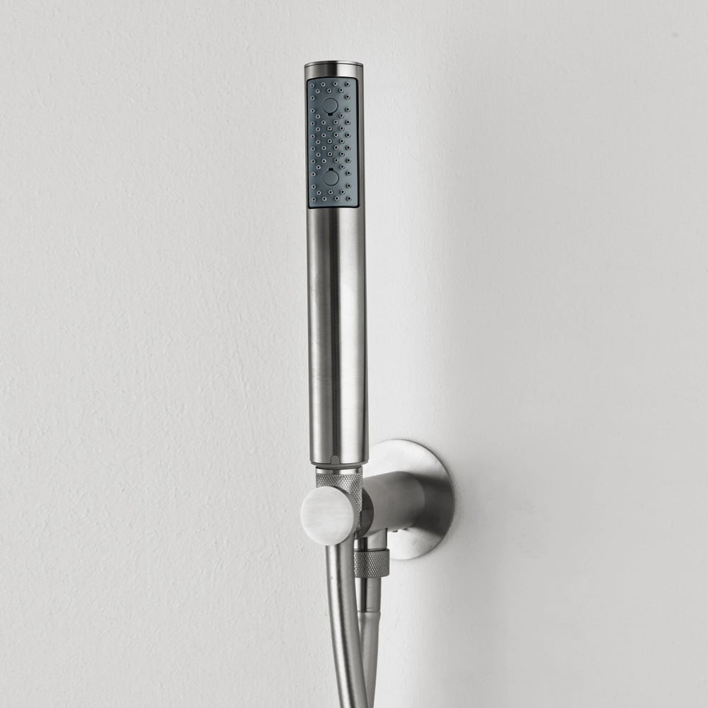 Bossini Inox hand shower set with wall elbow and bracket, 1 spray mode ...