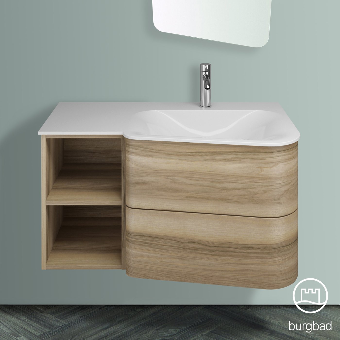 Burgbad Badu vanity unit with washbasin, 2 pull-out compartments ...