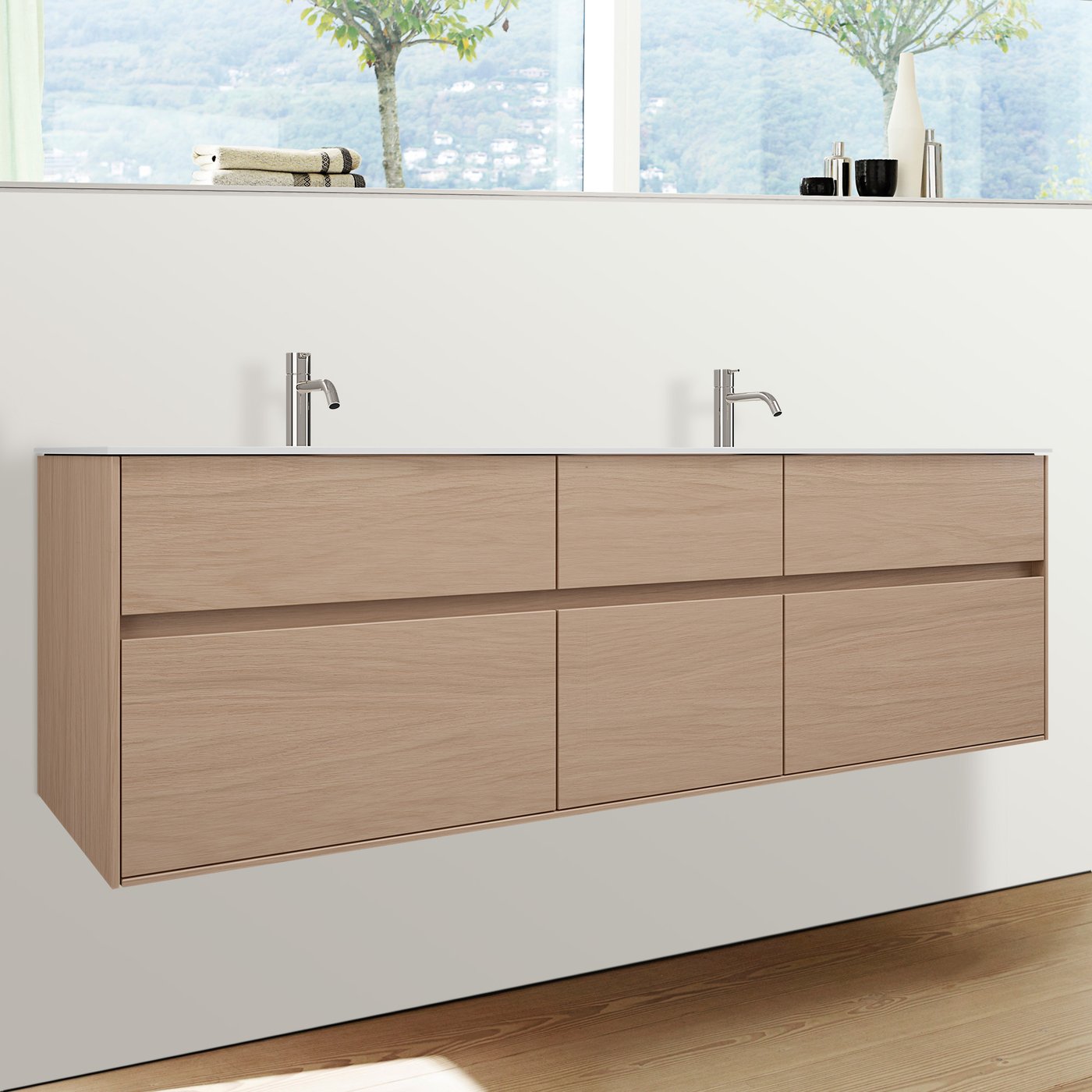 Burgbad RC40 Solitaire vanity unit with double washbasin, 4 pull-out ...