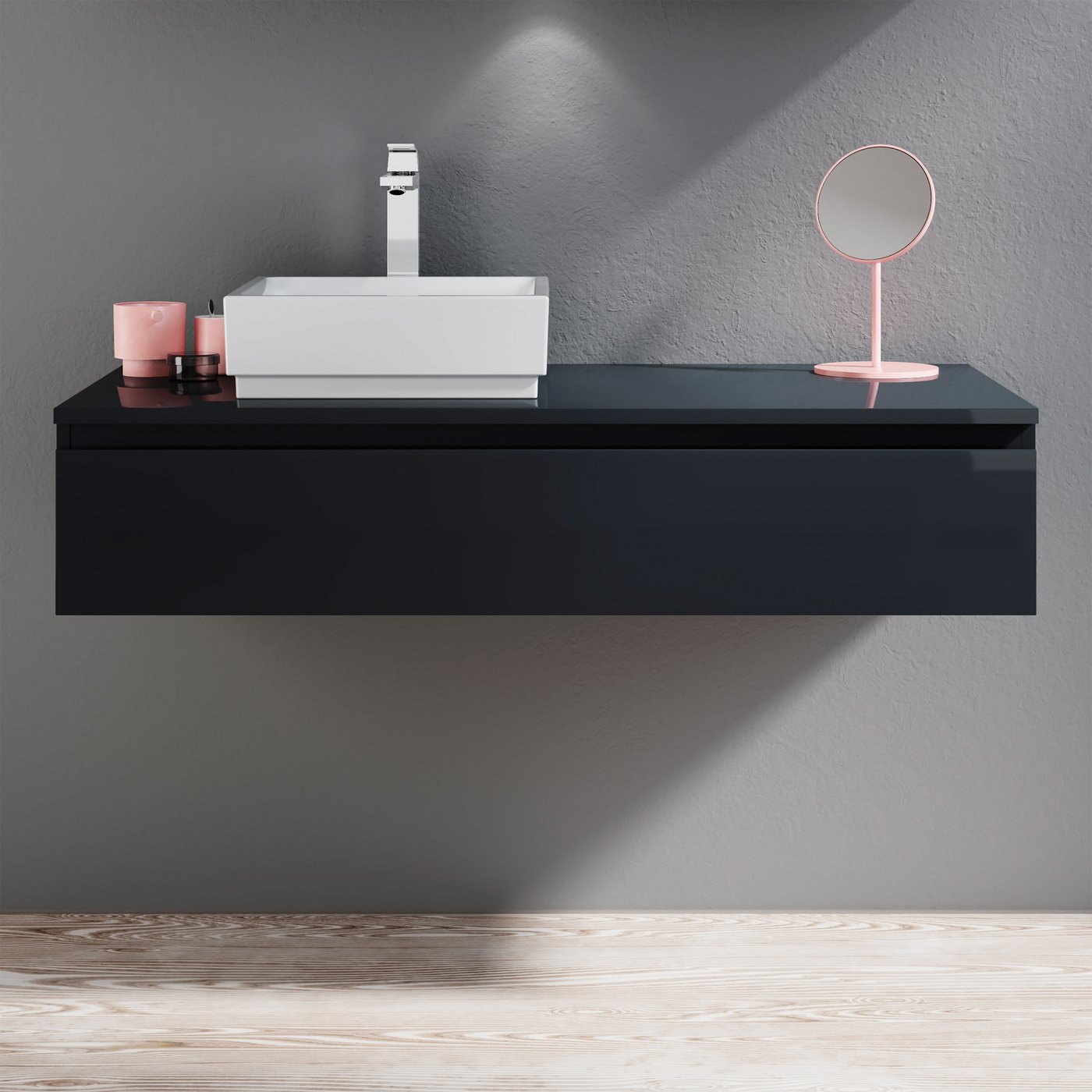 Burgbad Cube vanity unit, 1 pull-out compartment anthracite high gloss ...