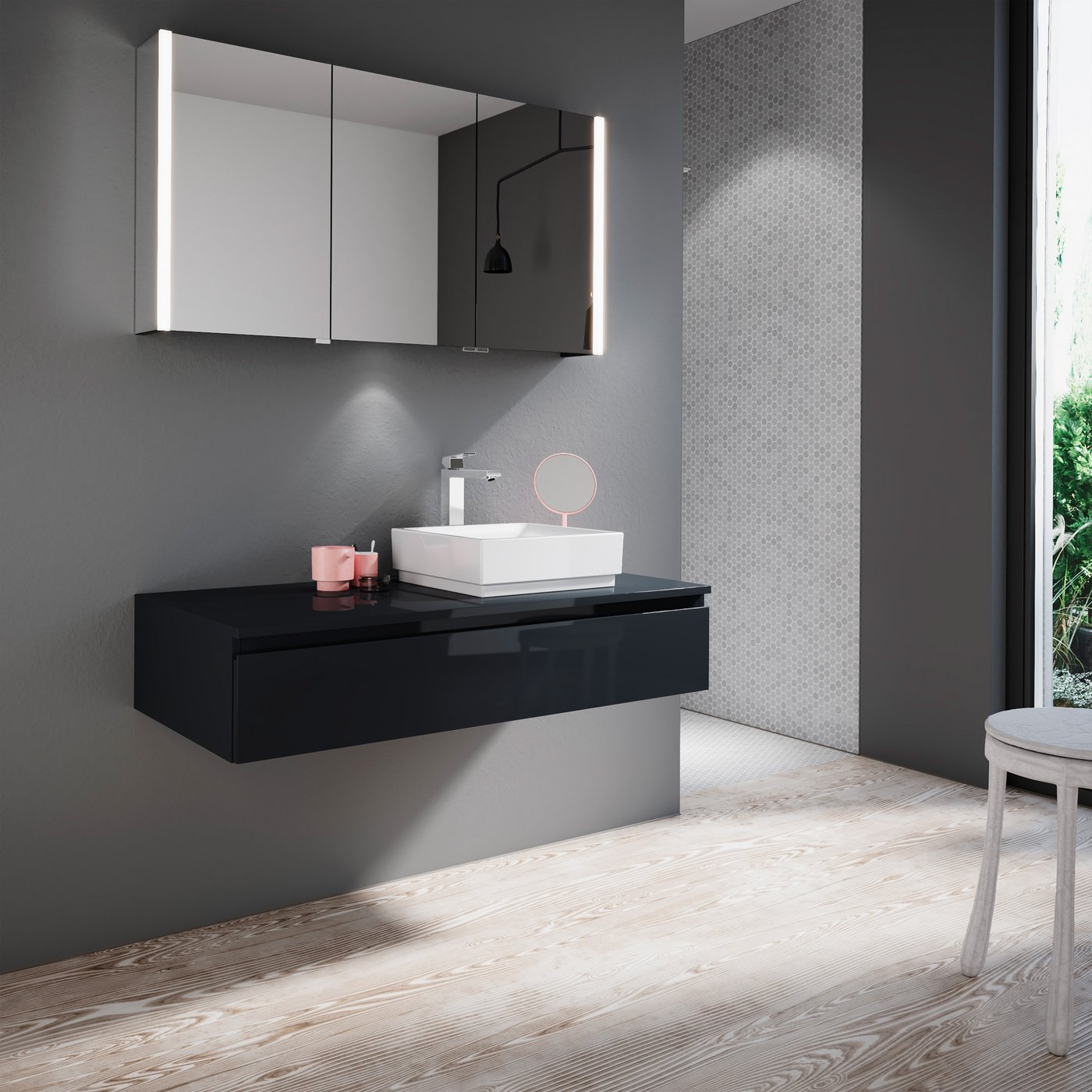 Burgbad Cube vanity unit, 1 pull-out compartment anthracite high gloss ...