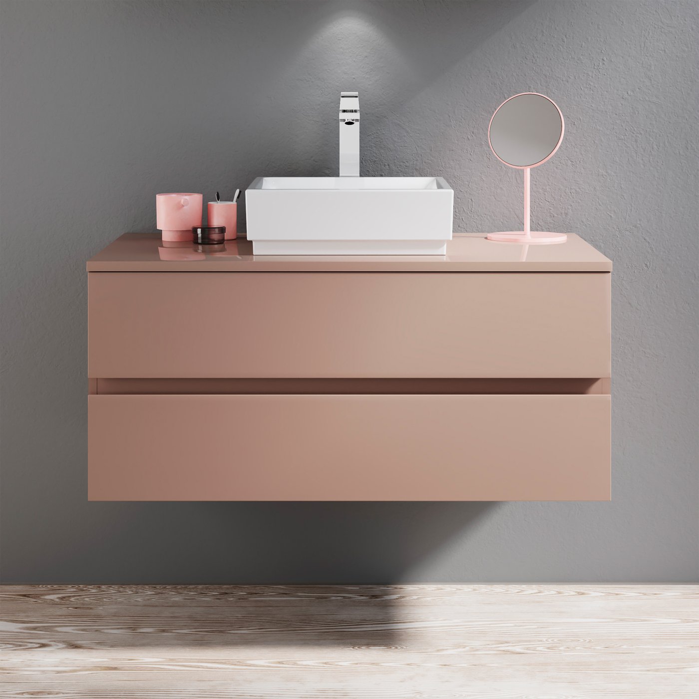 Burgbad Cube vanity unit, 2 pull-out compartments reed high gloss ...