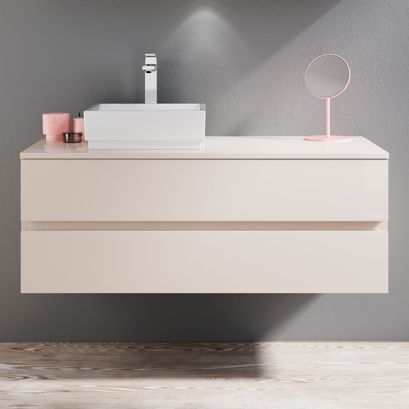 Burgbad Cube vanity unit, 2 pull-out compartments sand high gloss ...