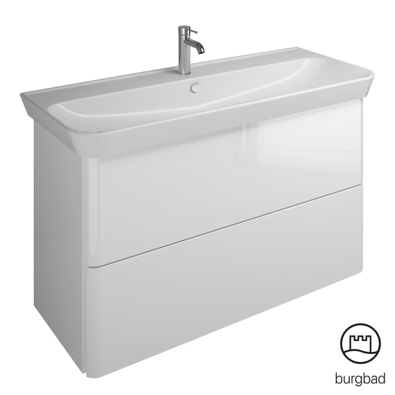 Burgbad Iveo washbasin with vanity unit, with mirror cabinet white high ...