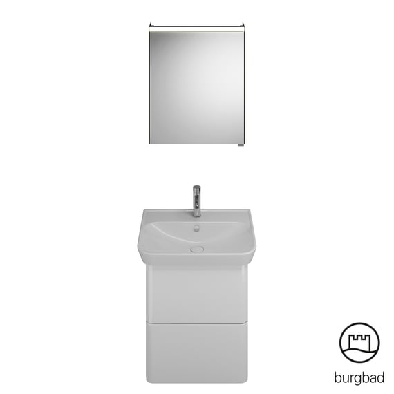 Burgbad Iveo washbasin with vanity unit, with mirror cabinet white high ...
