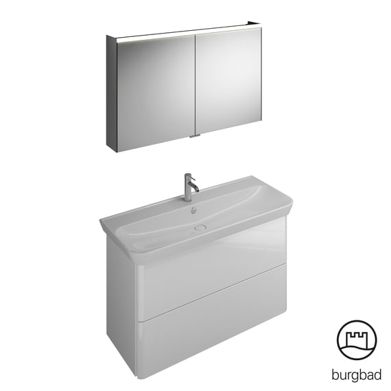 Burgbad Iveo washbasin with vanity unit, with mirror cabinet white high ...