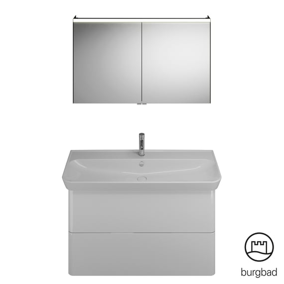 Burgbad Iveo washbasin with vanity unit, with mirror cabinet white high ...