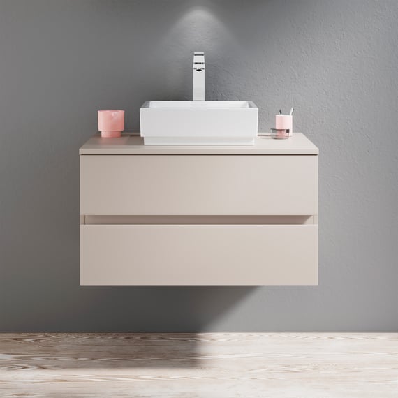 Burgbad Cube vanity unit, 2 pull-out compartments matt light grey ...