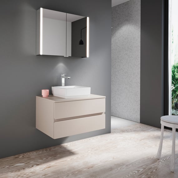 Burgbad Cube vanity unit, 2 pull-out compartments matt light grey ...