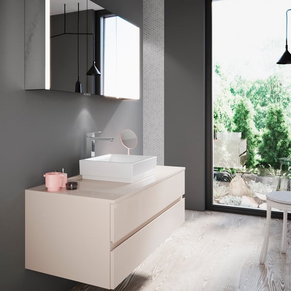 Burgbad Cube vanity unit, 2 pull-out compartments light grey high gloss ...