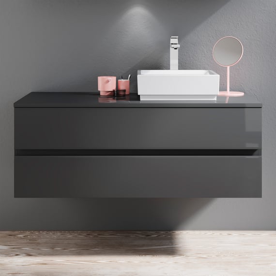 Burgbad Cube vanity unit, 2 pull-out compartments dark grey high gloss ...