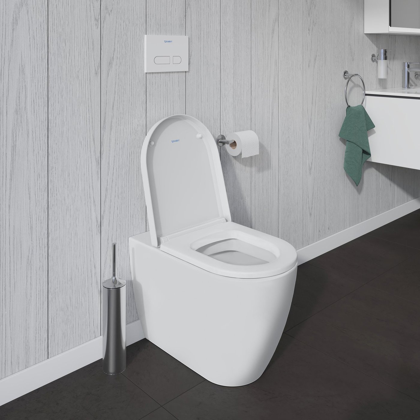 Duravit ME by Starck floorstanding toilet, back to wall with DuraShield ...