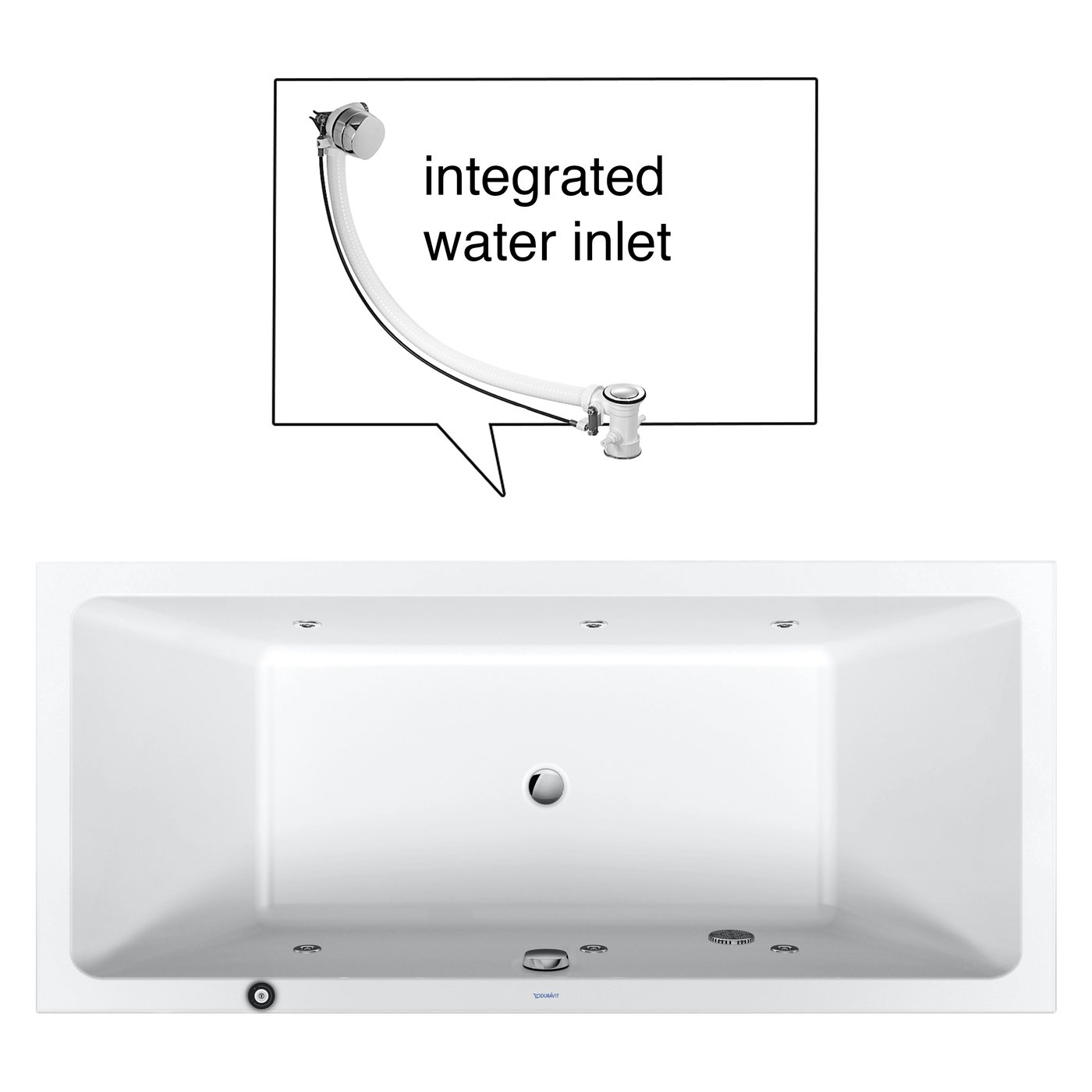 Duravit No.1 rectangular whirlbath with filling function via overflow ...