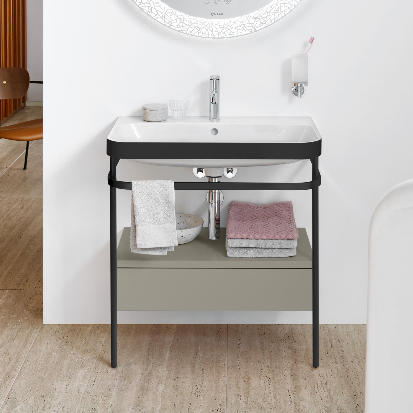 Duravit Happy D.2 Gestell mit Waschtisch, 1 Auszug steingrau seidenmatt ...