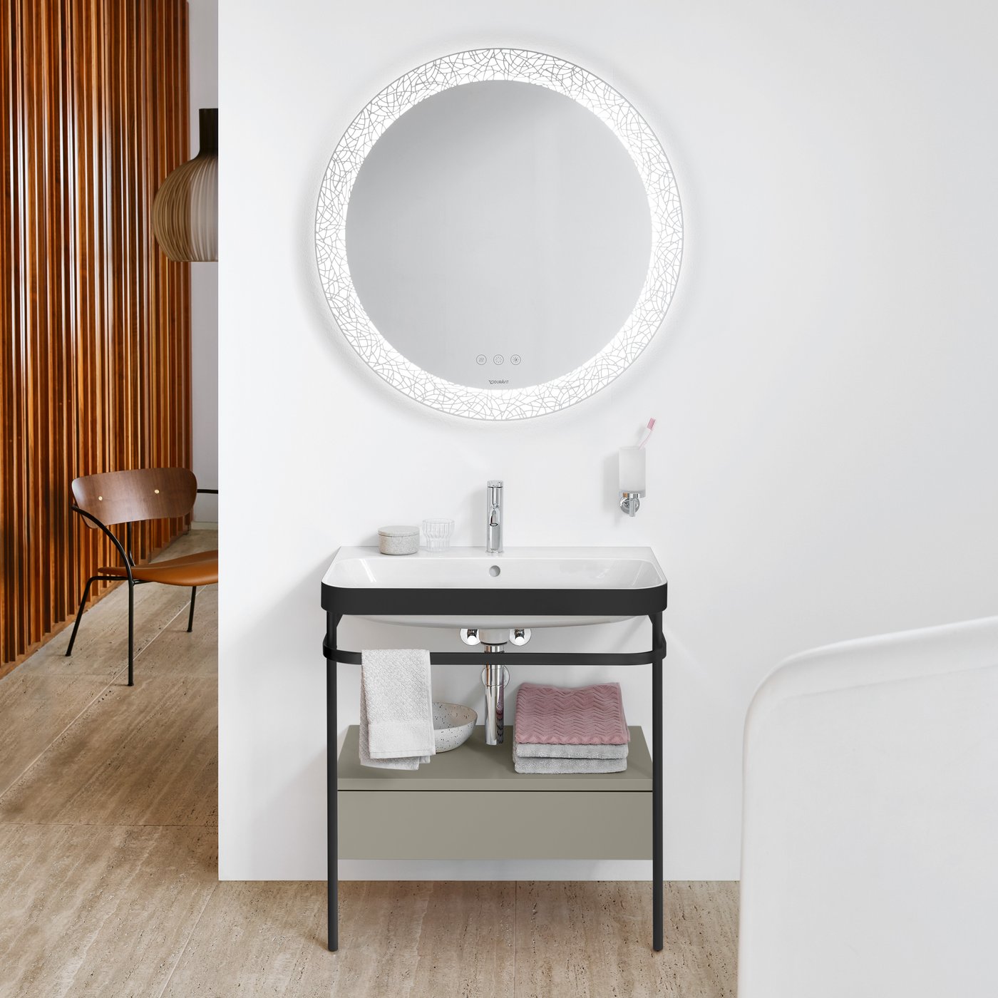 Duravit Happy D.2 Gestell mit Waschtisch, 1 Auszug steingrau seidenmatt ...