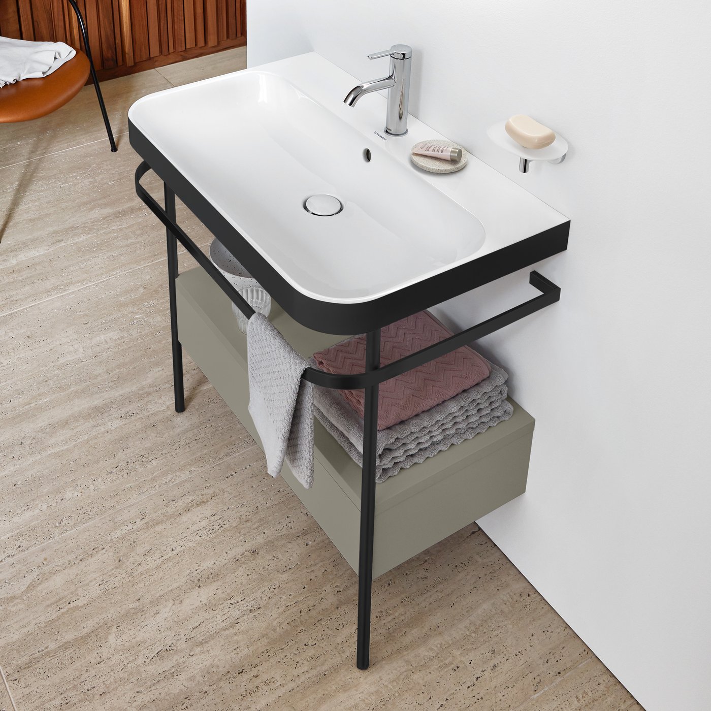 Duravit Happy D.2 Gestell mit Waschtisch, 1 Auszug steingrau seidenmatt ...