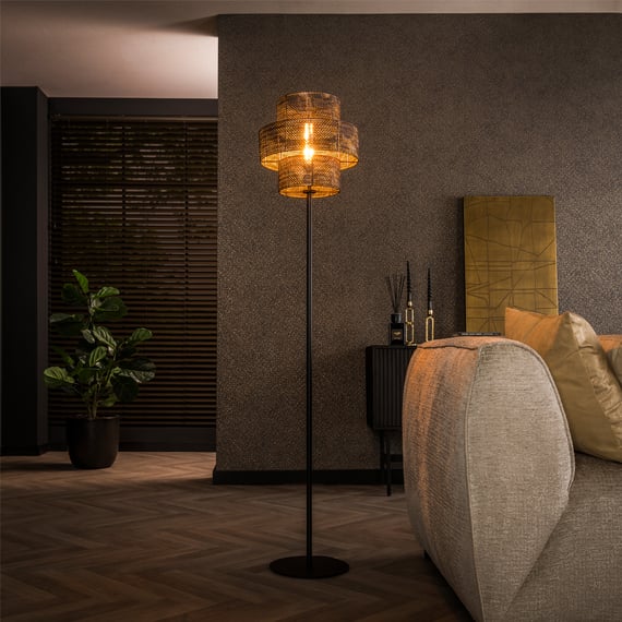 Onooro Rotterdam E27 floor lamp black/brown - BE614-7541/56 | REUTER