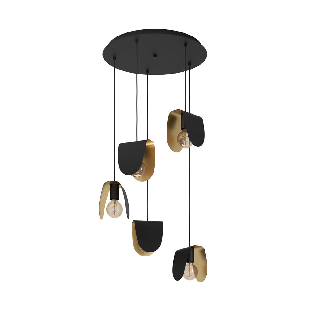 Eglo SERENARA pendant light, 5 heads, E27 dimmable, black/gold - 390183 ...