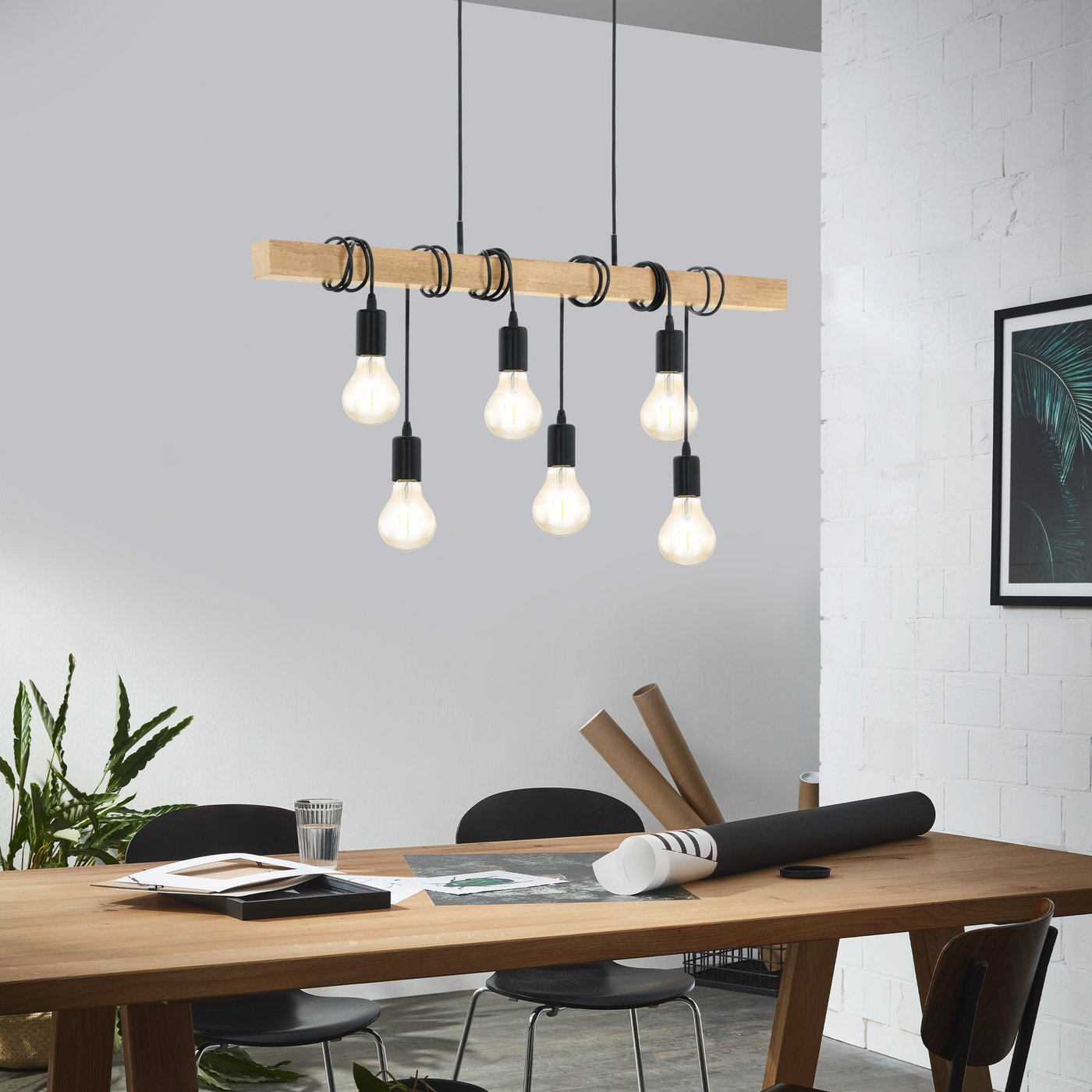 Eglo TOWNSHEND Pendelleuchte 6-flammig, E27 dimmbar, schwarz/braun ...
