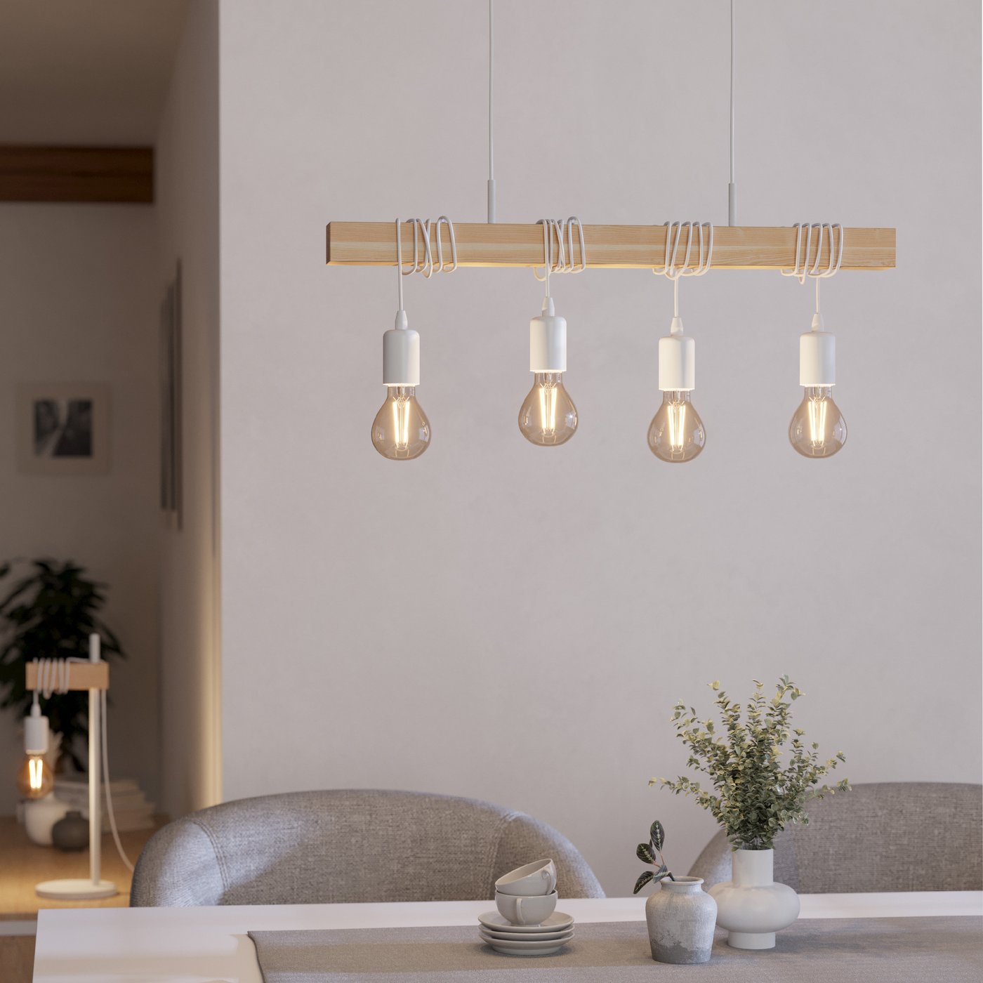Eglo TOWNSHEND Pendelleuchte 4-flammig, E27 dimmbar, weiß/braun - 43704 ...
