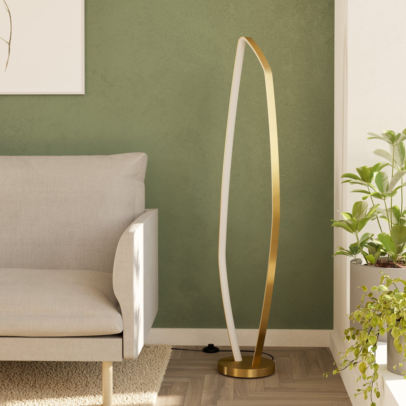 Eglo VALLEROSA floor lamp, LED brushed brass/white - 900919 | REUTER