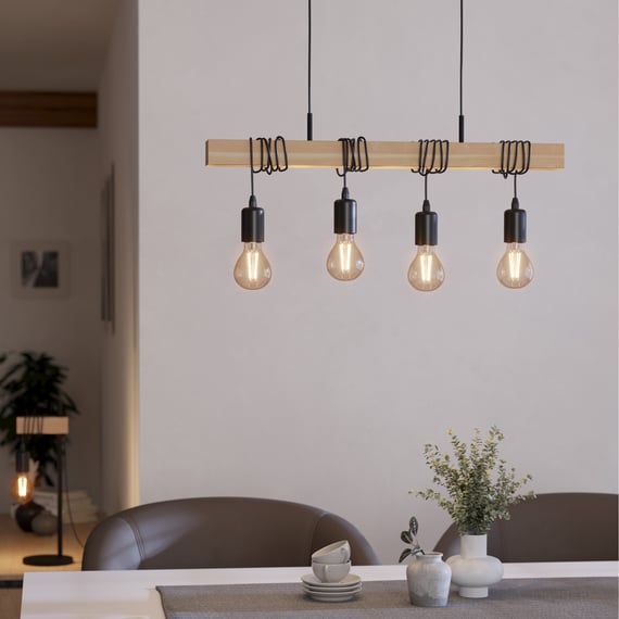 Eglo TOWNSHEND Pendelleuchte 4-flammig, E27 dimmbar, schwarz/braun ...
