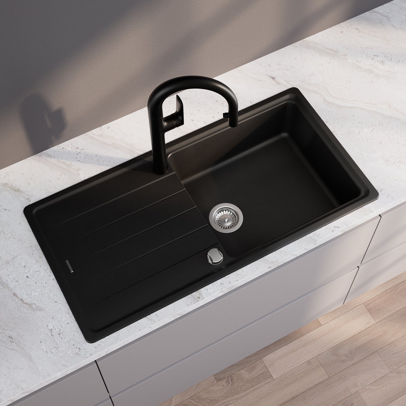 evineo line 350 kitchen sink with side storage surface W: 100 D: 50 cm ...