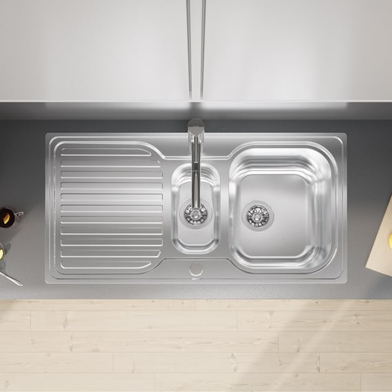 evineo m40 kitchen sink with half bowl and storage surface W: 100 D: 50 ...
