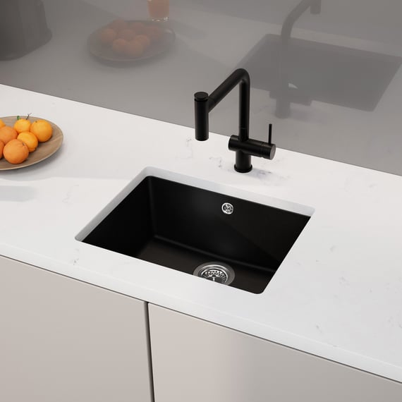 evineo line 600 kitchen sink W: 55 D: 43 cm matt black - QUN100BL | REUTER