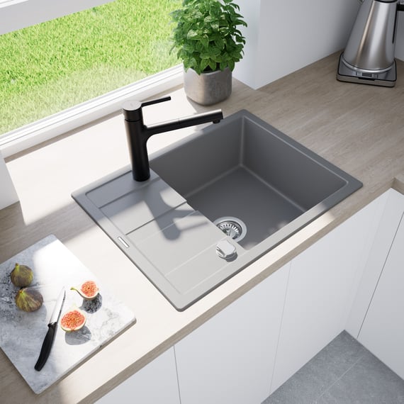 evineo line 450 kitchen sink with side storage surface W: 65 D: 50 cm ...