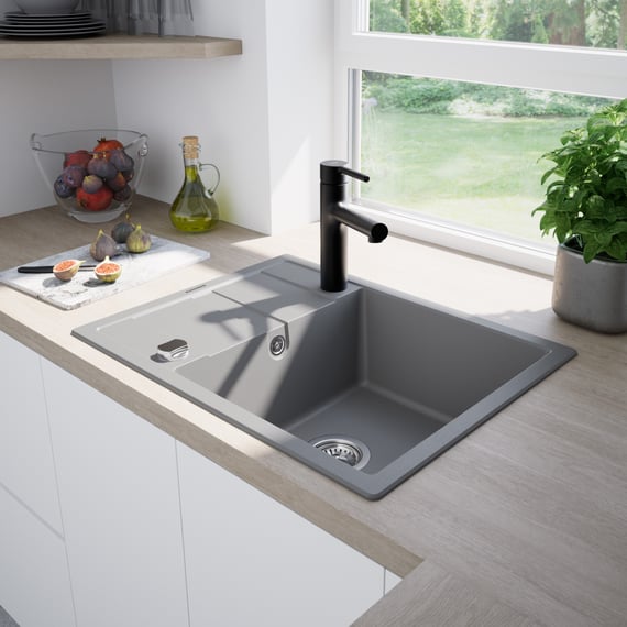 evineo line 450 kitchen sink with side storage surface W: 65 D: 50 cm ...
