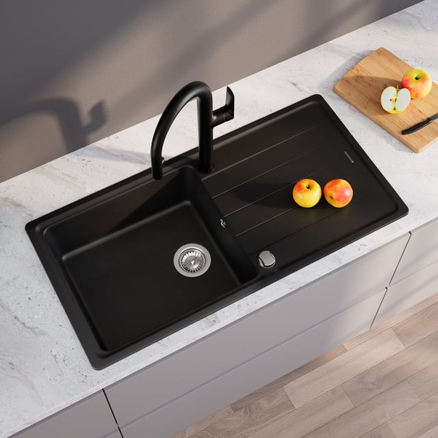 evineo line 350 kitchen sink with side storage surface W: 100 D: 50 cm ...