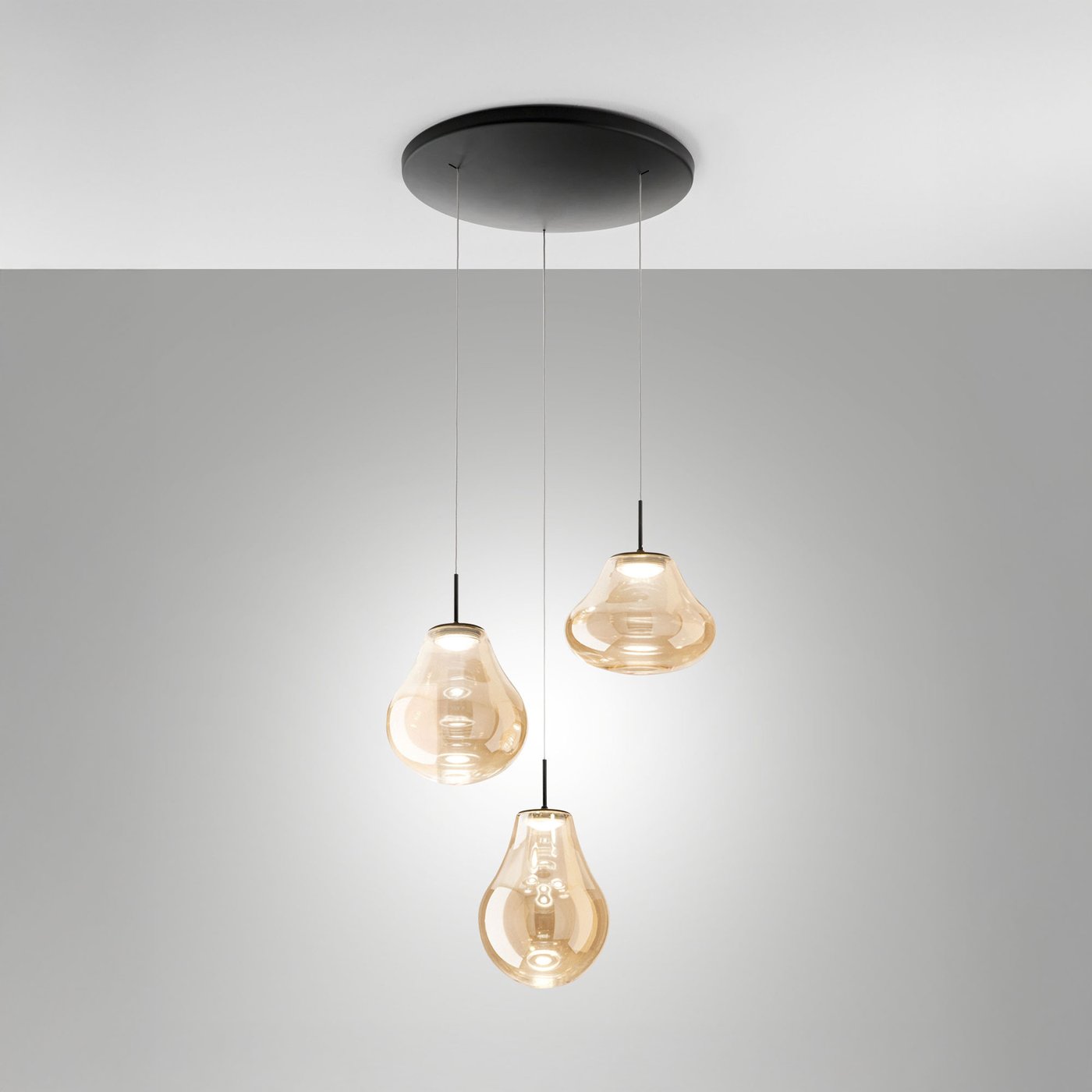 FABAS LUCE Deva pendant light, LED 3 heads, round dimmable, amber ...