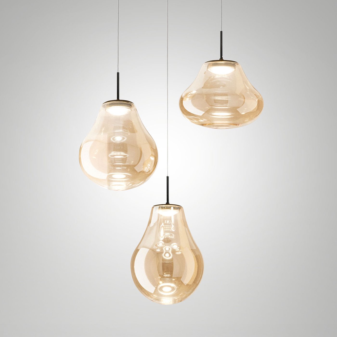 FABAS LUCE Deva pendant light, LED 3 heads, round dimmable, amber ...