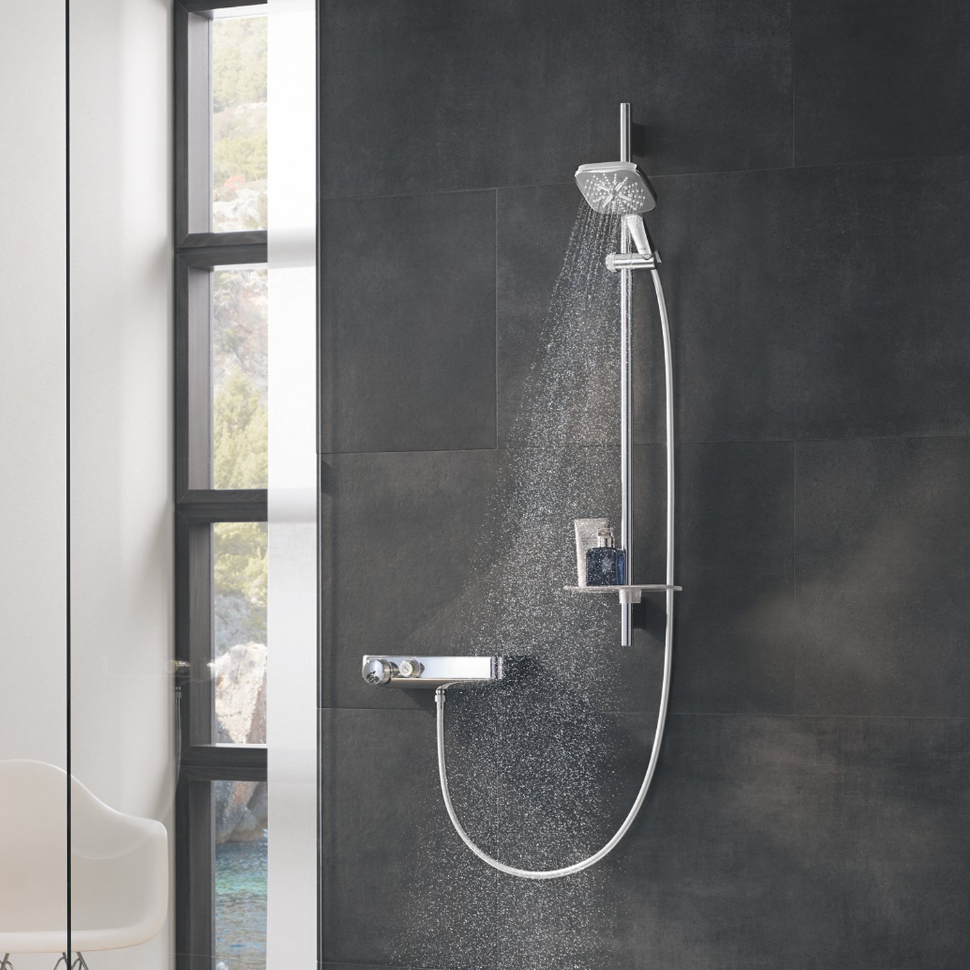 Grohe Rainshower SmartActive Cube hand shower set with shower rail and ...