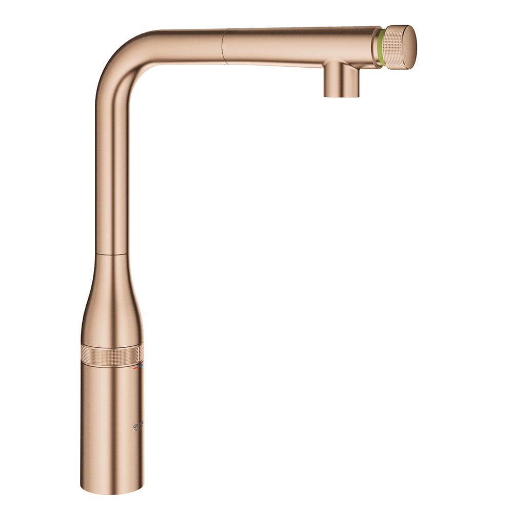 Grohe Essence kitchen fitting, pull-out spout, swivelling brushed warm ...