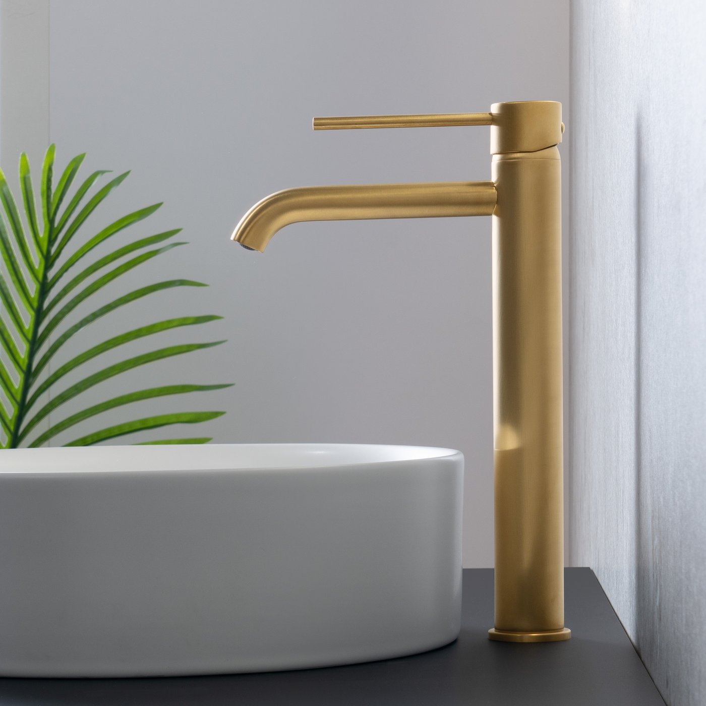 Fortis Brera Extra Large basin fitting with tall pillar PVD brushed ...