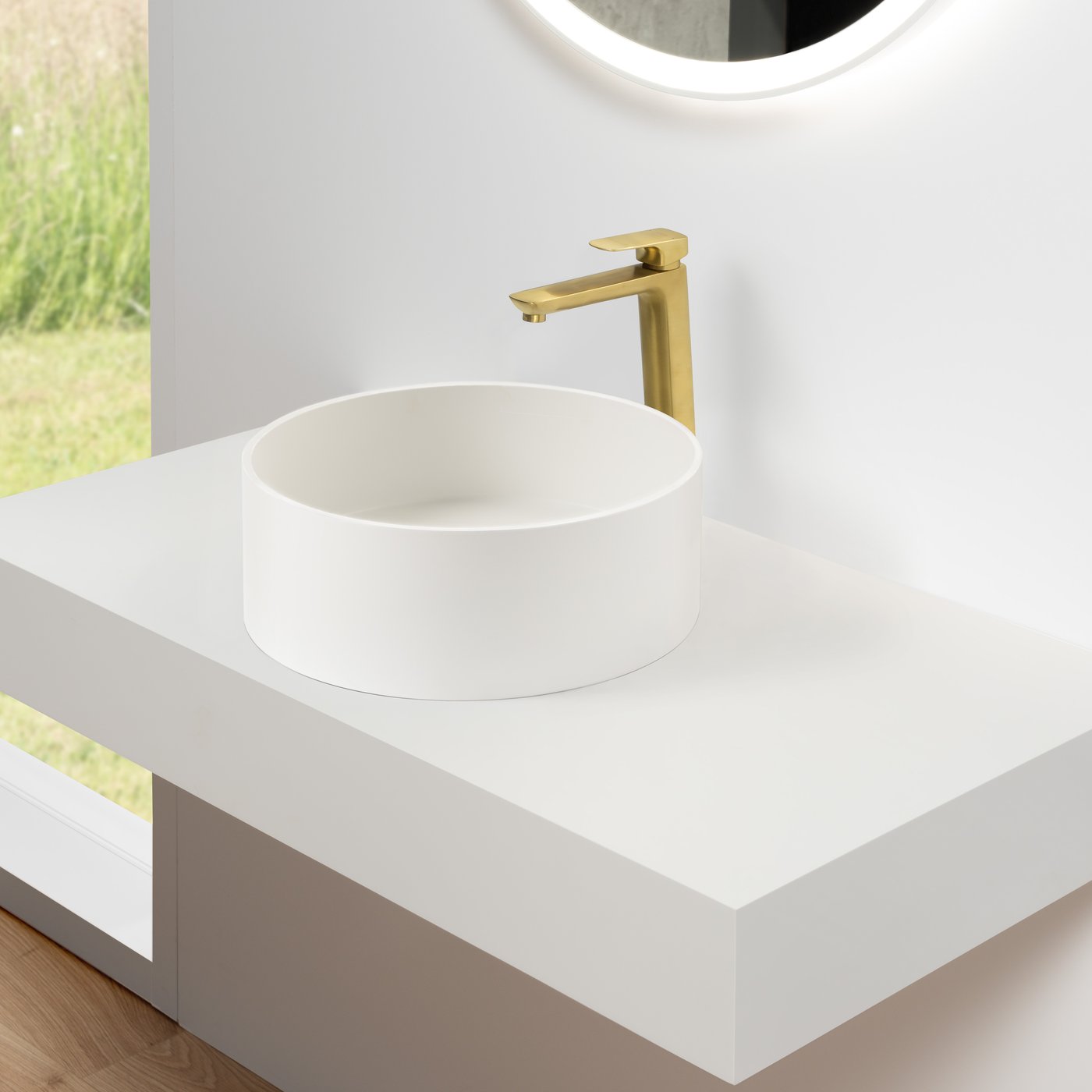 Fortis Mosa Extra Large basin fitting with tall pillar PVD brushed gold ...