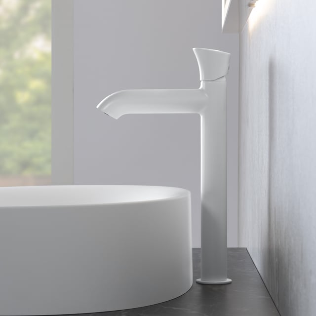 Fortis Lica Sense Extra Large basin fitting with tall pillar matt white ...