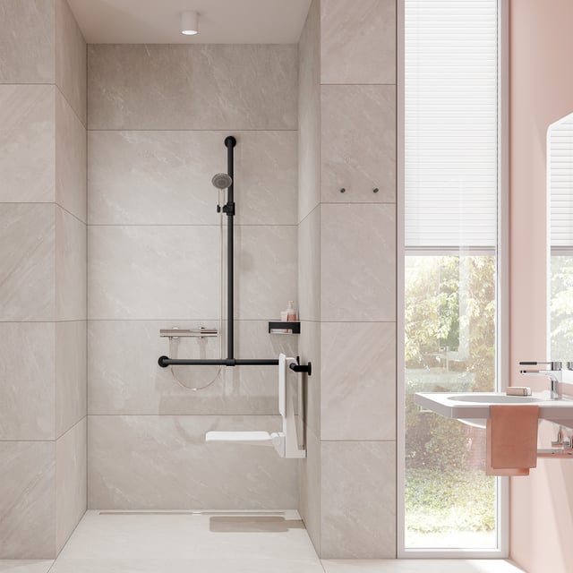 Hewi System 900 grab rail with shower bracket, anthracite grey - 900.35 ...