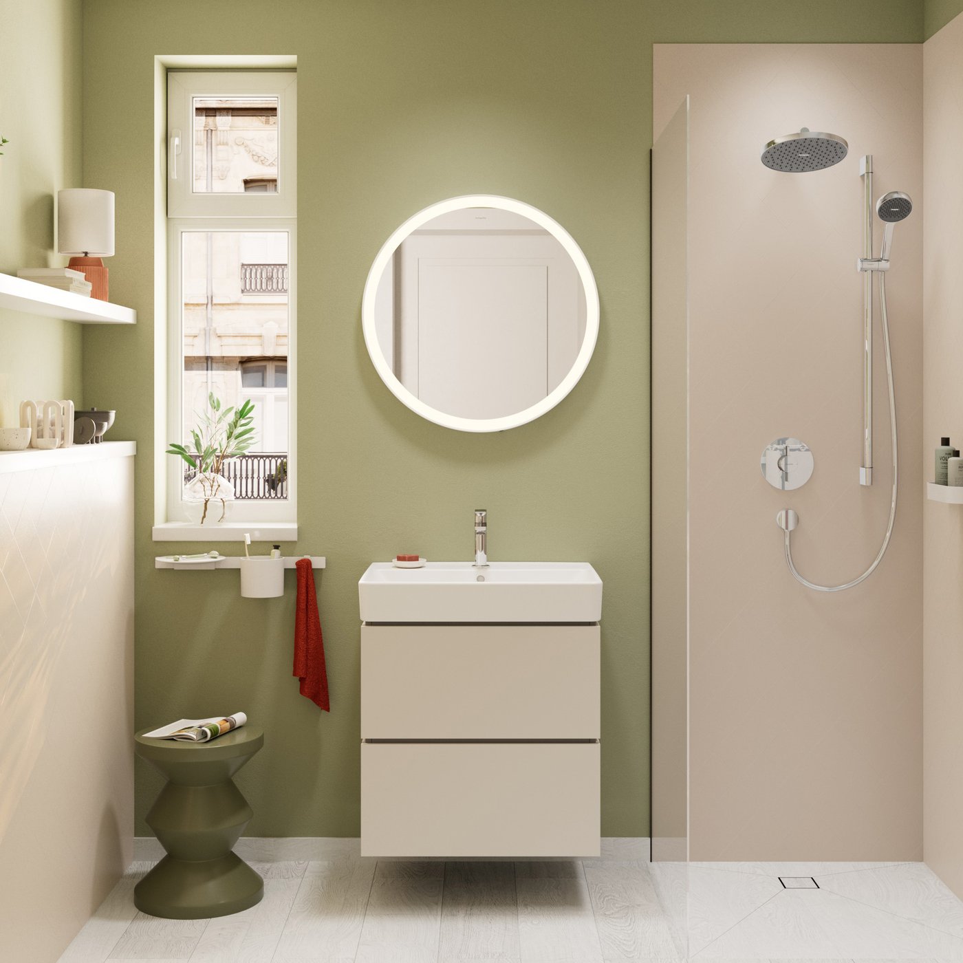 hansgrohe Xilesa E vanity unit, 2 pull-out compartments matt sand beige ...