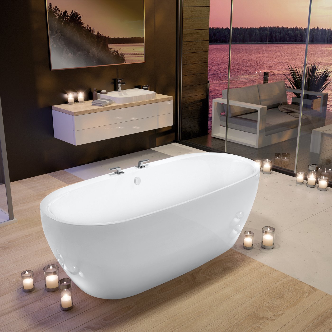 Hoesch iSENSI freistehende Badewanne, oval mit Füllfunktion über ...